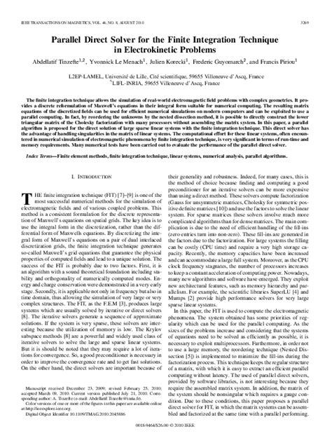 pdf parallel direct solver for the finite integration technique in electromagnetics frédéric