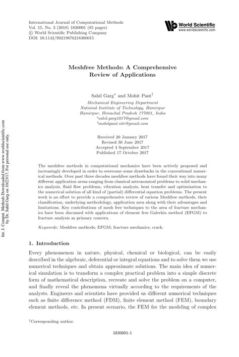 pdf meshfree methods a comprehensive review of applications