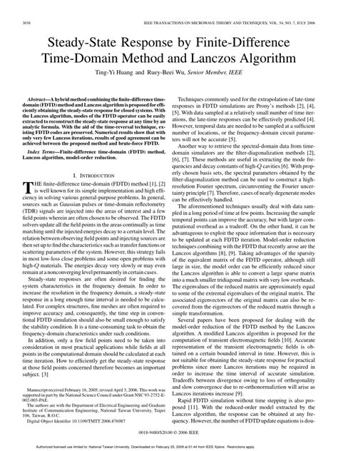 pdf steady state response by finite difference time domain method and lanczos algorithm