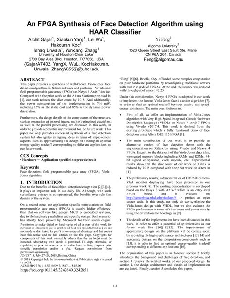 pdf an fpga synthesis of face detection algorithm using haar classifier
