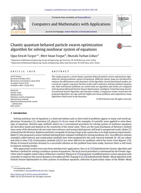 pdf chaotic quantum behaved particle swarm optimization algorithm for solving nonlinear system