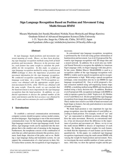 pdf sign language recognition based on position and movement using multistream hmm
