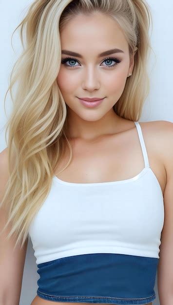 Portrait Of A Beautiful Young Woman With Blond Hair And Blue Eyes Premium Ai Generated Image