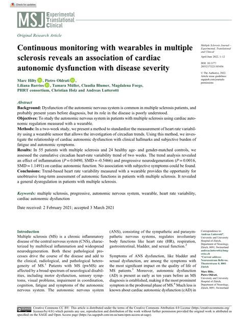 pdf continuous monitoring with wearables in multiple sclerosis reveals an association of