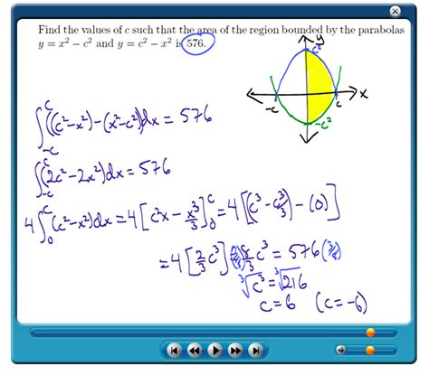 solved find the values of c such that the area of the region
