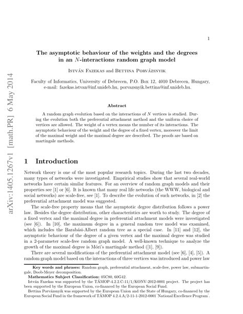 pdf the asymptotic behaviour of the weights and the degrees in an n interactions random graph