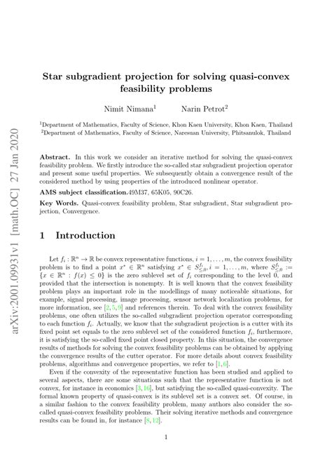 pdf star subgradient projection for solving quasi convex feasibility problems