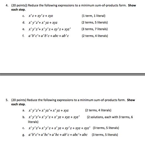 solved reduce the following expressions to a minimum