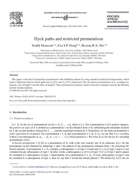 pdf dyck paths and restricted permutations toufik mansour