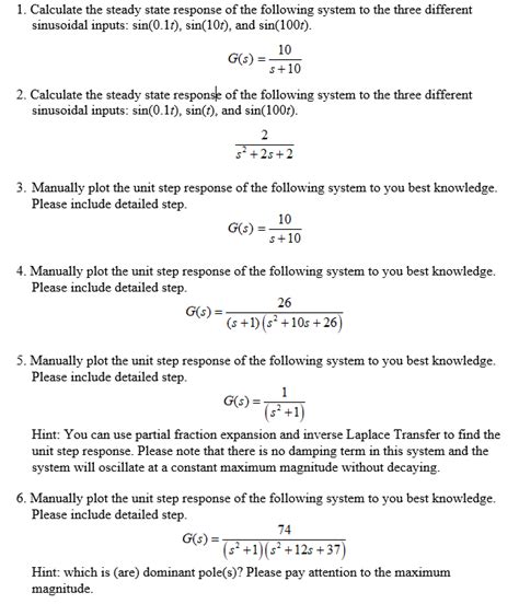 solved 1 calculate the steady state response of the