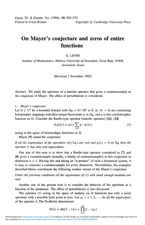 pdf on mayer s conjecture and zeros of entire functions