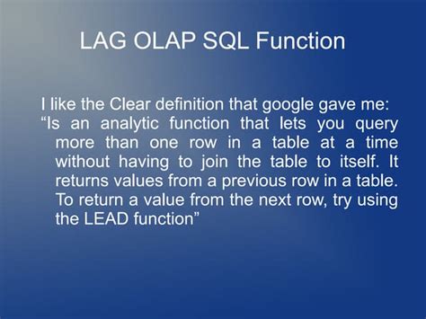lag sql olap function ppt
