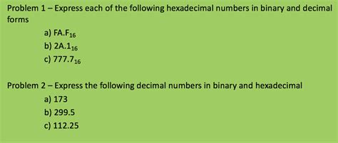 solved problem 1 express each of the following hexadecimal