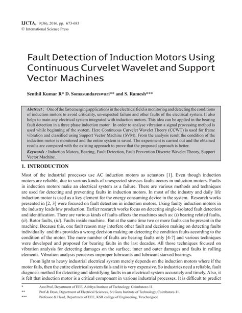 pdf fault detection of induction motors using continuous curvelet wavelet and support vector