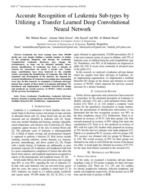 accurate recognition of leukemia sub types by utilizing a transfer learned deep convolutional
