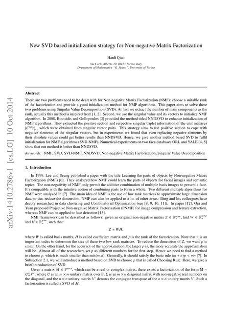 pdf new svd based initialization strategy for non negative matrix factorization