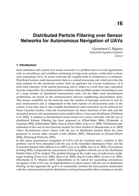 pdf distributed particle filtering over sensor networks for autonomous navigation of uavs