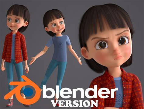 Cartoon Cute Girl Blender Version Model Turbosquid 1951150