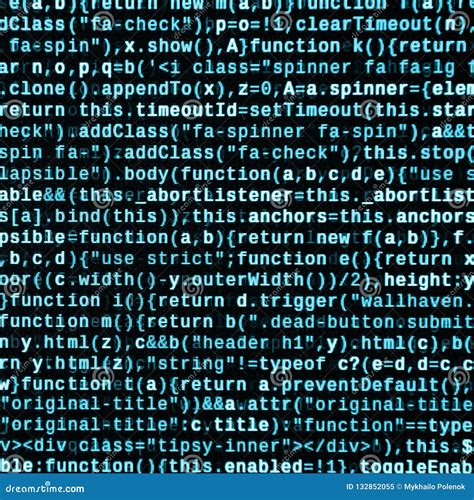 javascript code in text editor coding cyberspace concept screen of web developing code stock