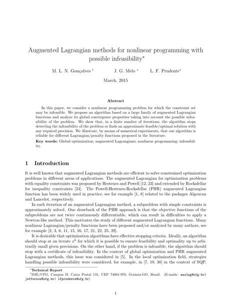 pdf augmented lagrangian methods for nonlinear programming with possible infeasibility