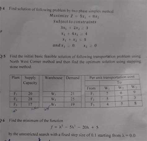 solved 4 find solution of following problem by two phase