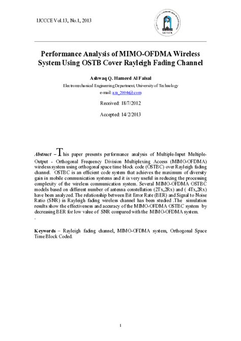 pdf performance analysis of mimo ofdma wireless system using ostb cover rayleigh fading