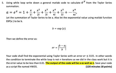 solved 5 using while loop write down a general matlab code