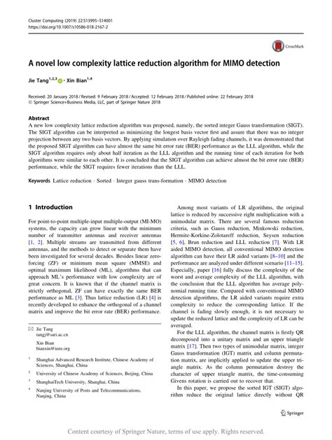 a novel low complexity lattice reduction algorithm for mimo detection request pdf