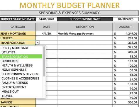 Simple Free Monthly Budget Planner Expense Tracking Sheet Excel