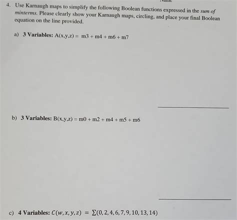 solved use karnaugh maps to simplify the following boolean