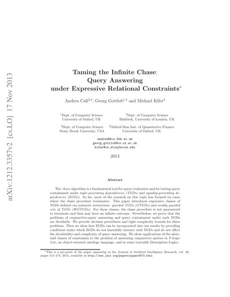 pdf taming the infinite chase query answering under expressive integrity constraints