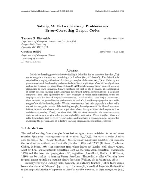 fillable online solving multiclass learning problems via error correcting output fax email