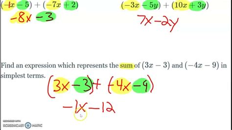 add and subtract binomials youtube