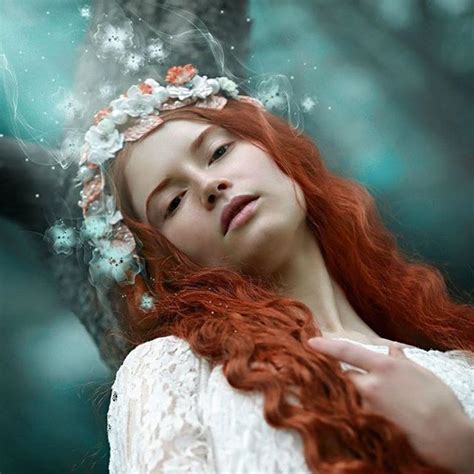 Alexandra Cherkashina Beautiful Redhead Floral Headdress Beautiful Long Hair