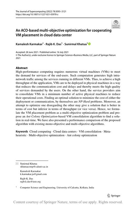 an aco based multi objective optimization for cooperating vm placement in cloud data center