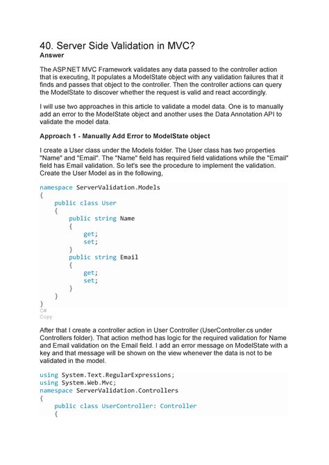 mvc 10 mvc interview questions 40 server side validation in mvc answer the asp mvc