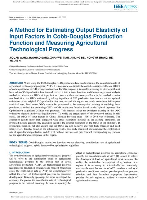 pdf a method for estimating output elasticity of input factors in cobb douglas production