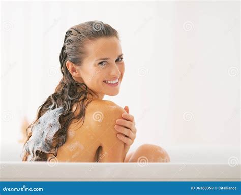 Smiling Young Woman Washing Hair In Bathtub Royalty Free Stock Images Image 36368359