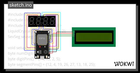 display 7 segmentos com 4 digitos wokwi esp32 stm32 arduino simulator
