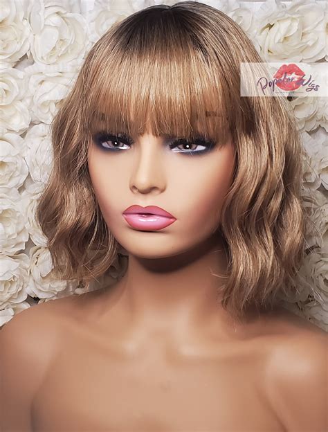 Strawberry Blonde Wavy Wig With Bangs Etsy