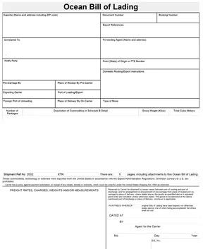 Ocean Bill Of Lading Sample