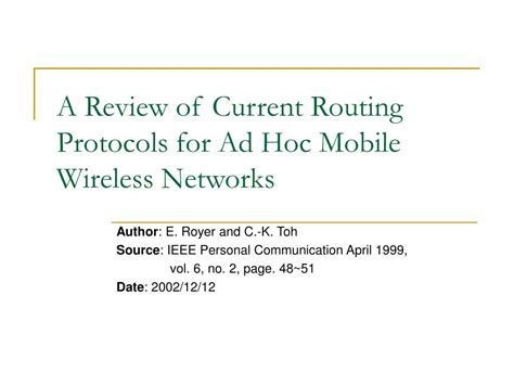 ppt a review of current routing protocols for ad hoc mobile wireless networks powerpoint