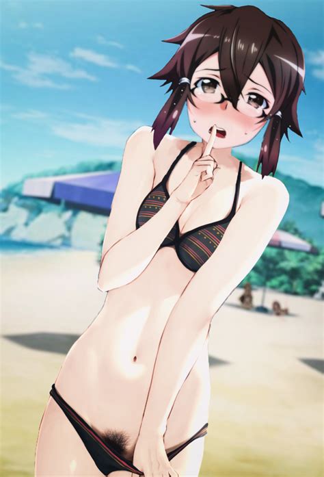 Rule 34 1girls Asada Shino Bikini Blush Breasts Brown Eyes Brown Hair Color Female Female
