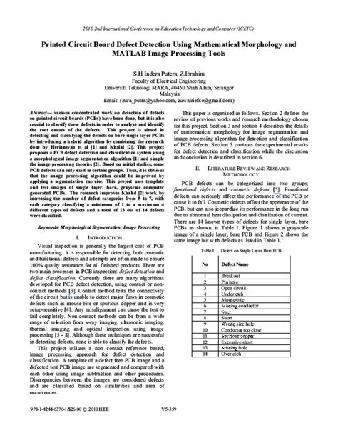 pdf printed circuit board defect detection using mathematical morphology and matlab image