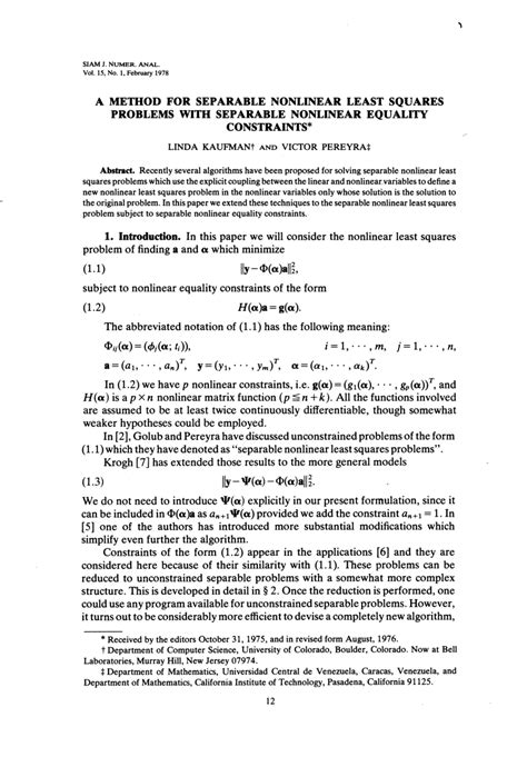 pdf a method for separable nonlinear least squares problems with separable nonlinear equality