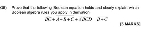 solved q5 prove that the following boolean equation holds