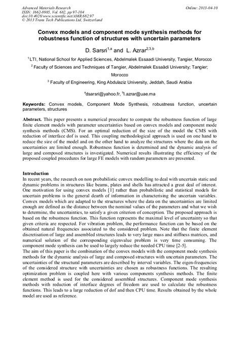 convex models and component mode synthesis methods for robustness function of structures with