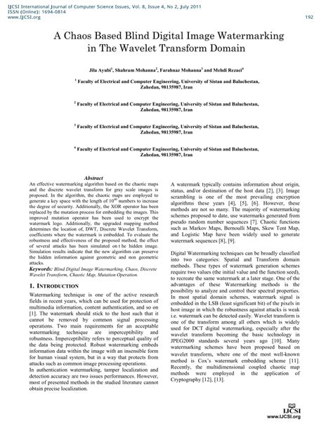 pdf a chaos based blind digital image watermarking in the wavelet transform domain