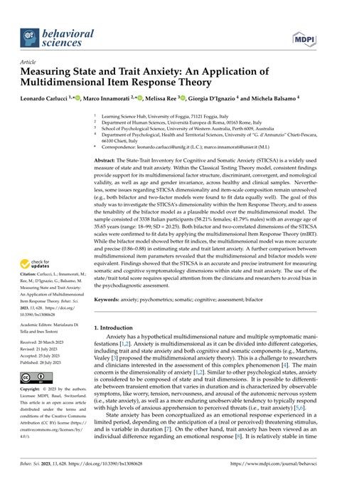 pdf measuring state and trait anxiety an application of multidimensional item response theory