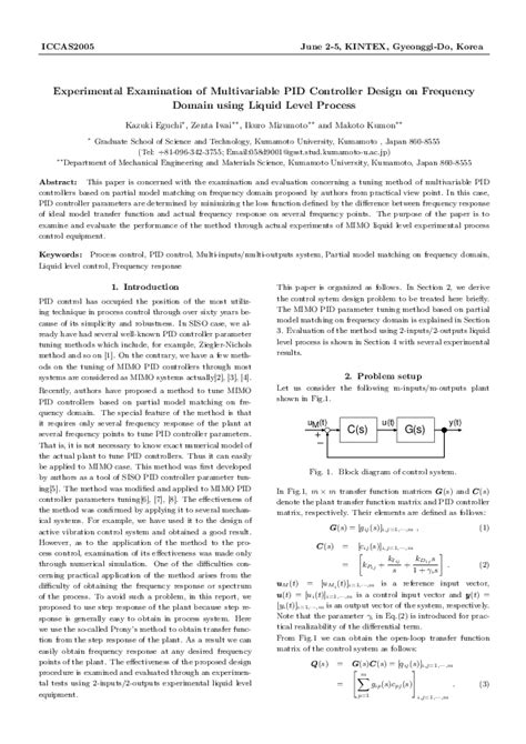 pdf experimental examination of multivariable pid controller design on frequency domain using